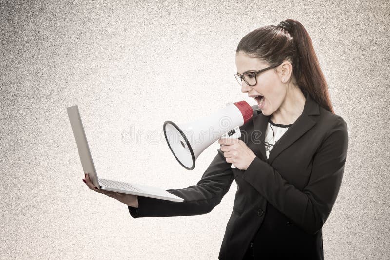 Businesswoman Yelling through a Megaphone Stock Photo - Image of noise ...