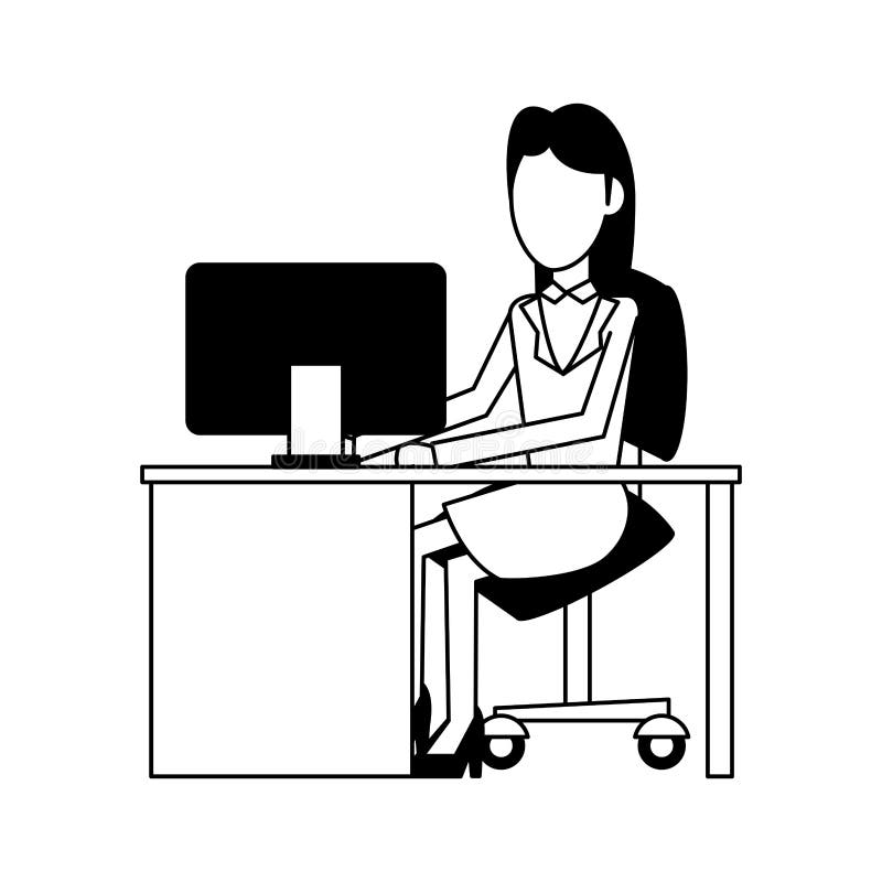 Businesswomans at Office in Black and White Stock Vector - Illustration ...