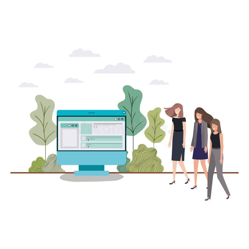 Businesswomen with Computer Desktop Avatar Character Stock Vector ...