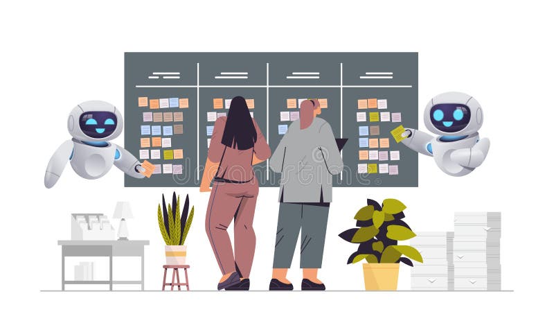 Businesswomen with Robots Helpers Planning Day Scheduling Appointment ...
