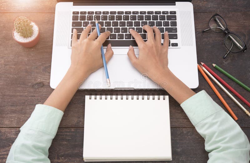 Businesswomen Using Computer with Hands Typing Keyboard Stock Image ...