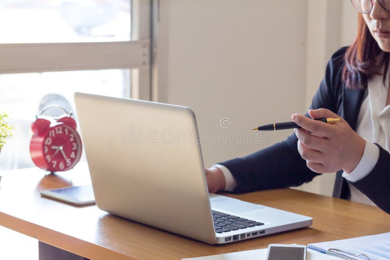 Businesswomen Using Computer Working Stock Photo - Image of analyze ...