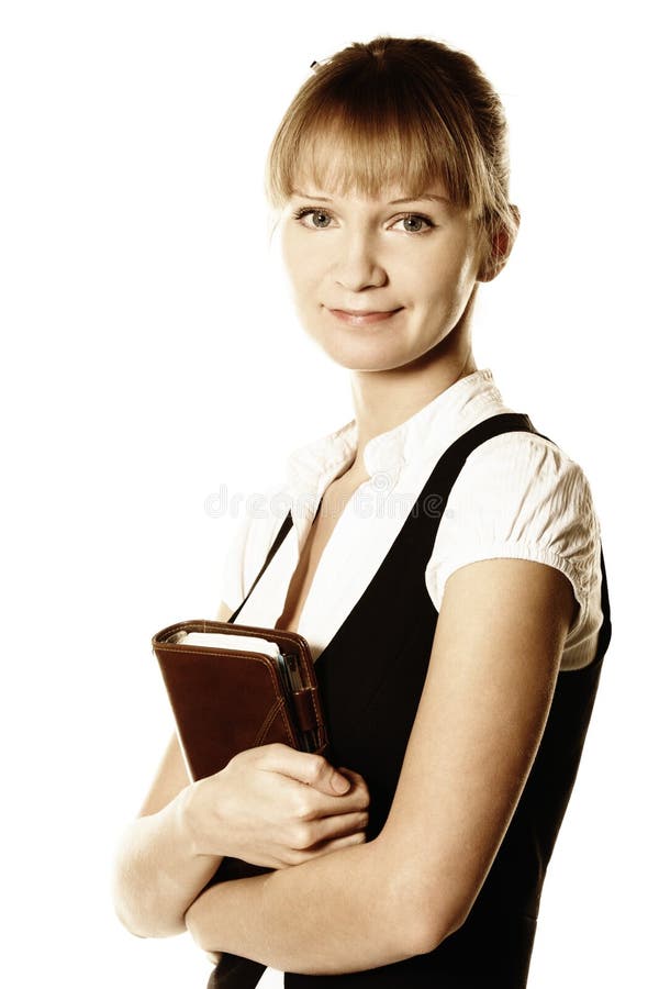 Busineswoman Holding Notepad Stock Photo - Image of caucasian, blonde ...