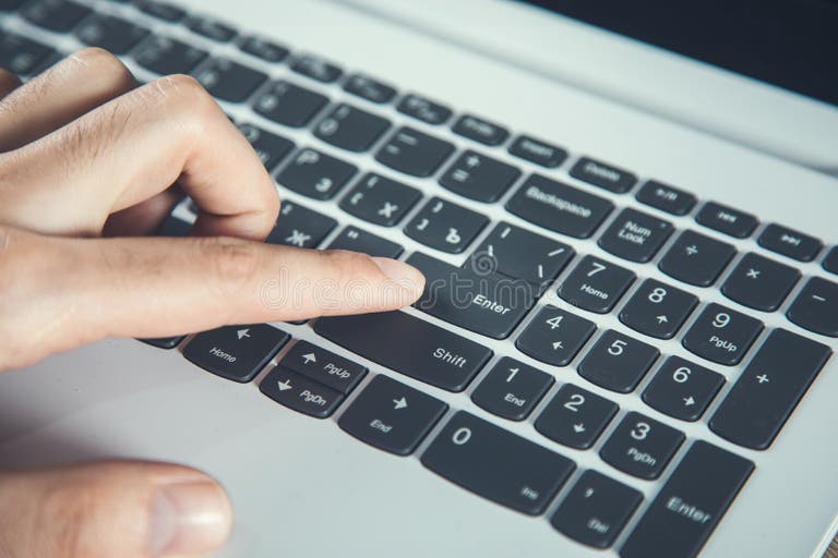 Man Hand Computer with Enter Stock Photo - Image of male, computer ...