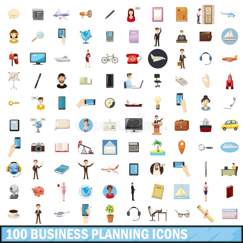100 Busness Planning Icons Set, Cartoon Style Stock Vector ...