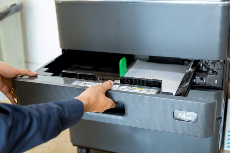 Bussiness Man Hand Press Button on Panel of Printer, Printer Scanner ...