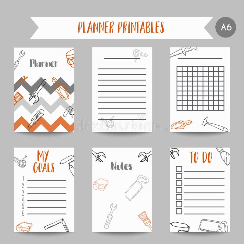 Bussiness Planner Home Improvement Construction Tools Hand Drawn Notes ...