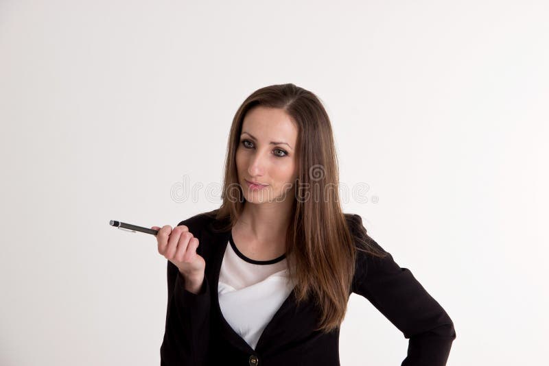 Business Woman is Explaining Something with Pen on Whi Stock Image ...