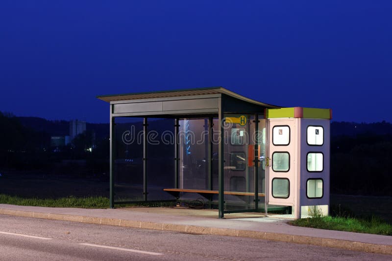 Busstop at night stock image. Image of street, booth, grass - 8948069