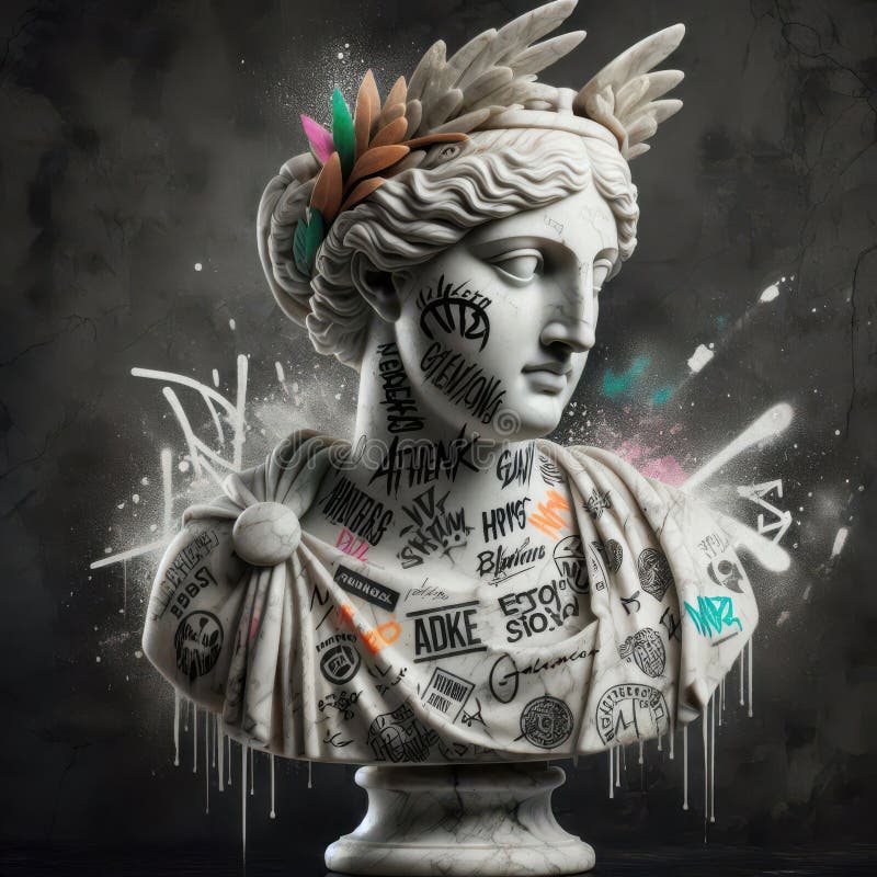 Bust of Ancient Deity Enhanced by Spray Lettering Stock Illustration ...