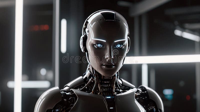 The Bust of an Android Woman in a Futuristic Room. Stock Illustration ...