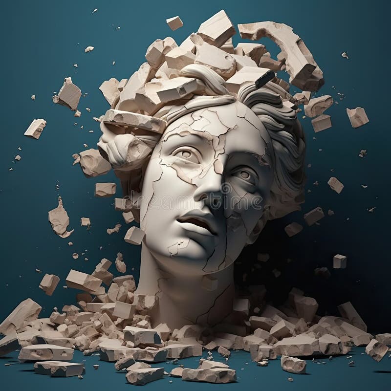 A Bust Breaking into Pieces. Anxiety Stock Illustration - Illustration ...