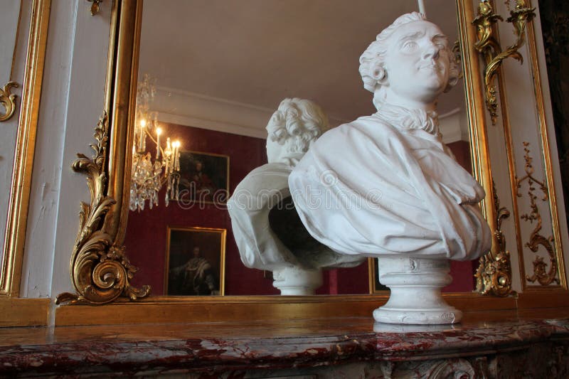 Bust and Mirror in a Castle - France Editorial Stock Image - Image of ...