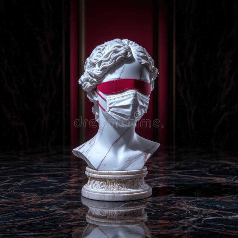 A Bust of a Person Wearing a Face Mask and Blindfold. Stock ...
