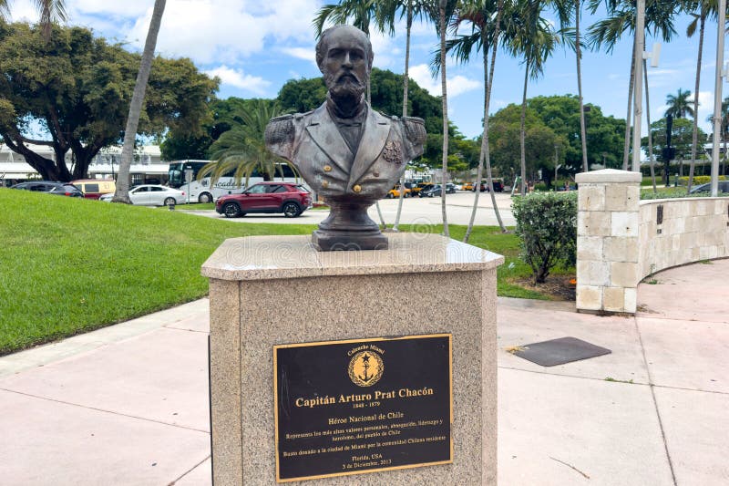Bust Statue Captain Arturo Prat Chacon at Downtown Miami. Editorial ...
