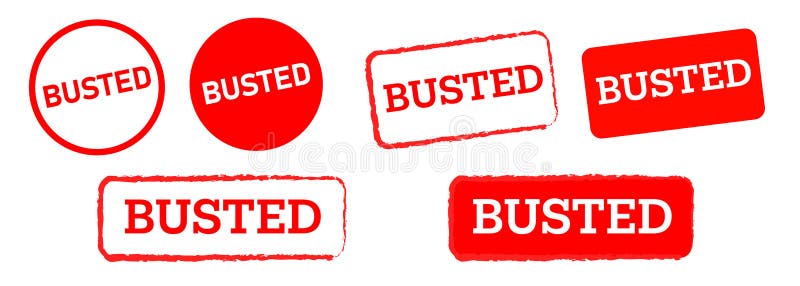 Busted Red Circle and Square Rubber Stamp Label Sticker Sign Criminal ...
