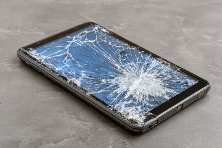 Busted Touchscreen Device Displaying System Failure on a Clean Surface ...