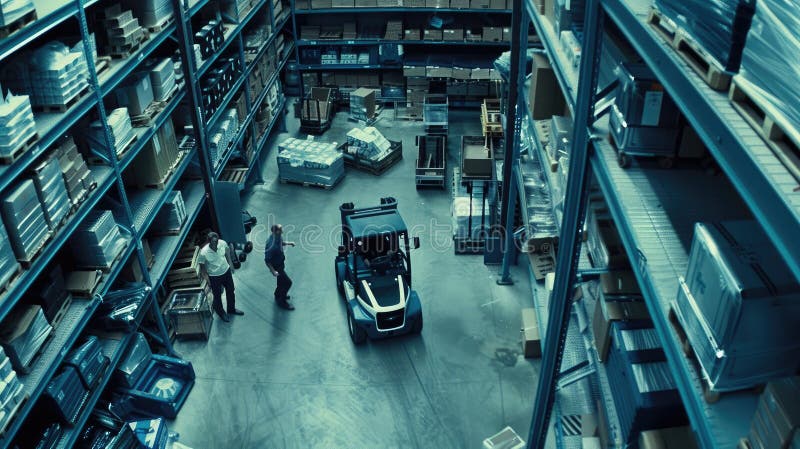 The Bustling Activity within a Warehouse As Workers Navigate among ...