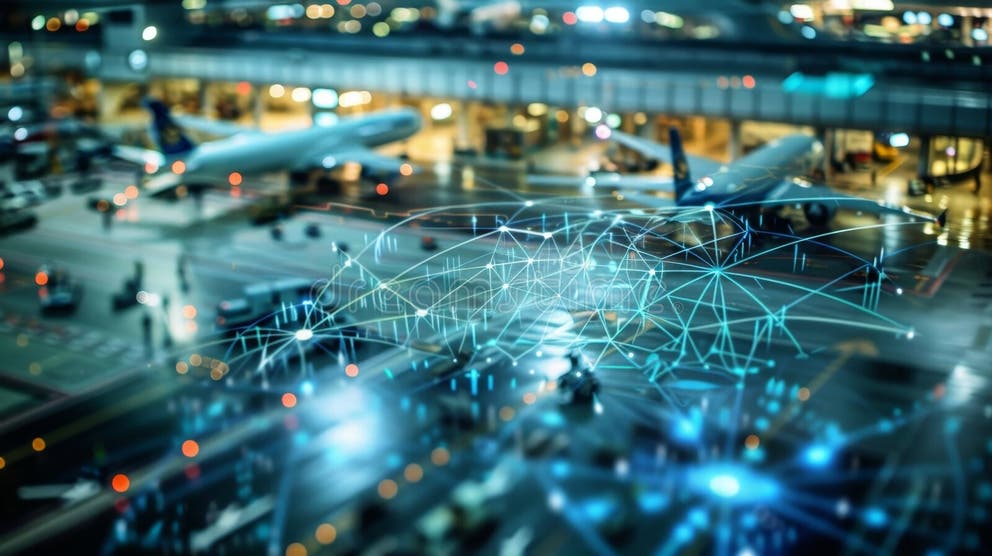 A Bustling Airport Where an AIpowered Air Traffic Control System ...