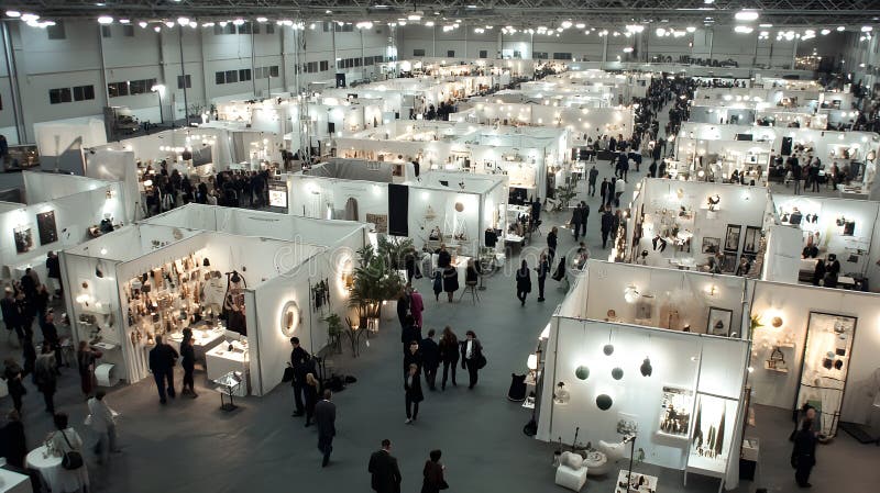 A Bustling Art and Design Exhibition Space. Stock Illustration ...