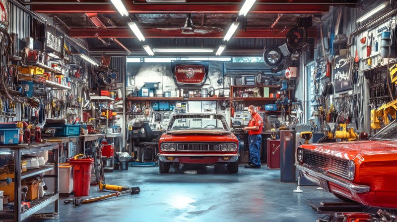 In a Bustling Auto Repair Shop, Dedicated Mechanics Work Diligently on ...