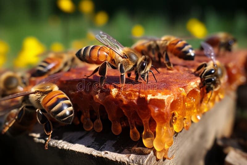 Bustling Beehive in Closeup Worker Bees Industriously Gather Nectar, a ...
