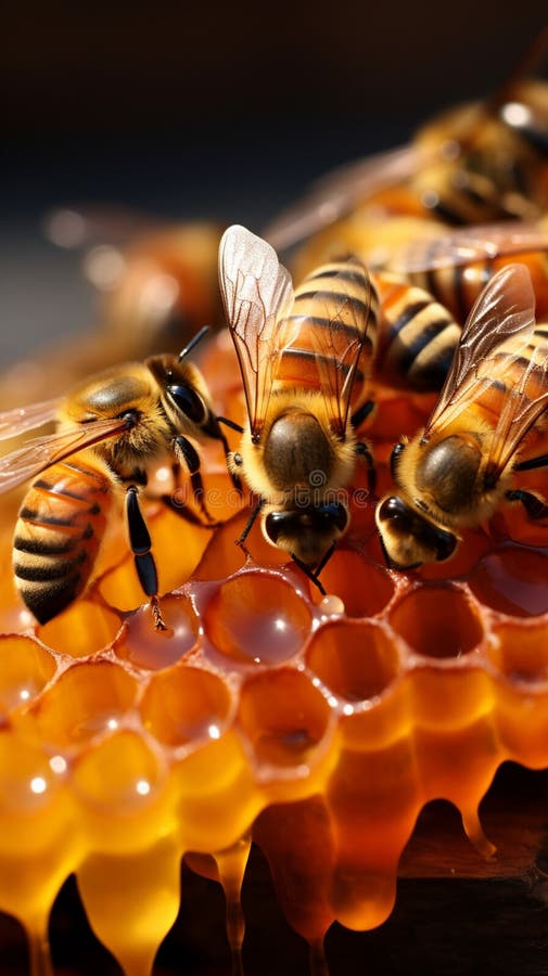 Bustling Beehive in Closeup Worker Bees Industriously Gather Nectar, a ...