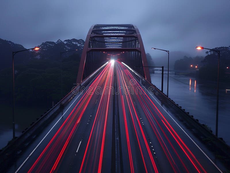 A Bustling Bridge at Dusk. Generated with Ai Stock Illustration ...
