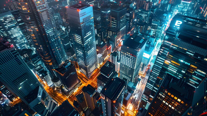 Bustling City at Night with Illuminated Streets and Sky Stock ...