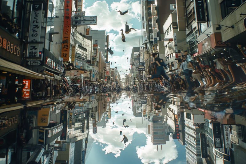 A Bustling Cityscape Where People and Objects Defy Gravity Floating ...