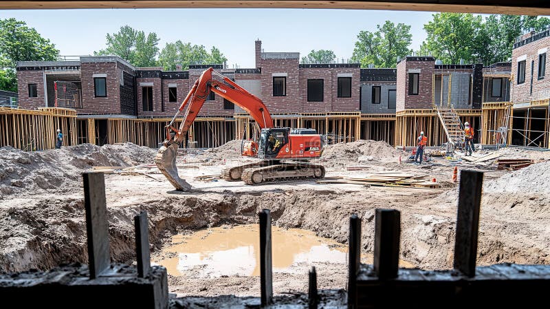 A Bustling Construction Site Buzzes with Activity, Featuring a Powerful ...