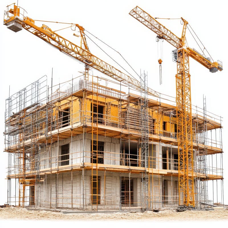 A Bustling Construction Site Features Two Towering Cranes Overseeing ...