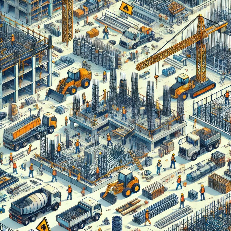 Dynamic Construction Site: Cranes, Machinery, and Workers Building ...