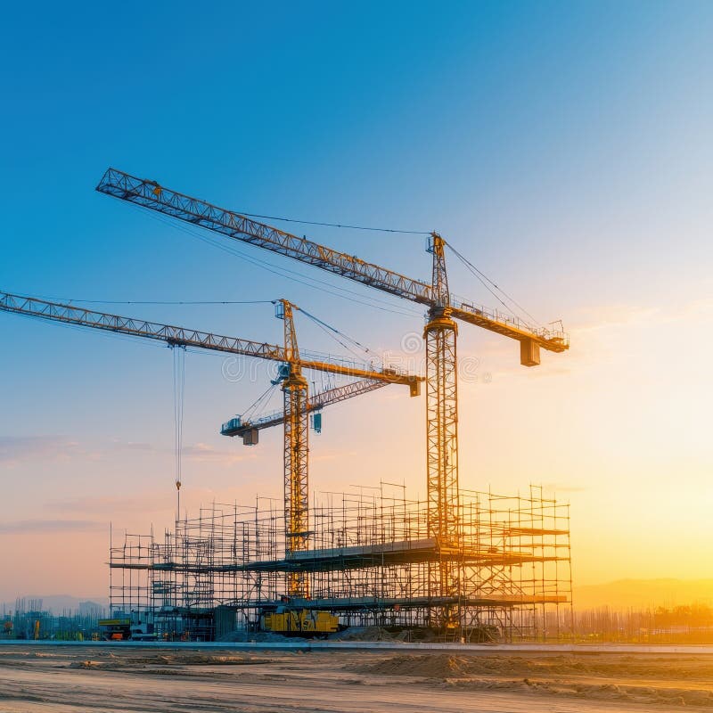 A Bustling Construction Site Featuring Cranes and Scaffolding ...