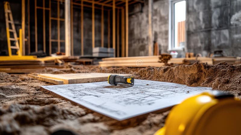 A Bustling Construction Site Showcases Workers Measuring and Leveling ...