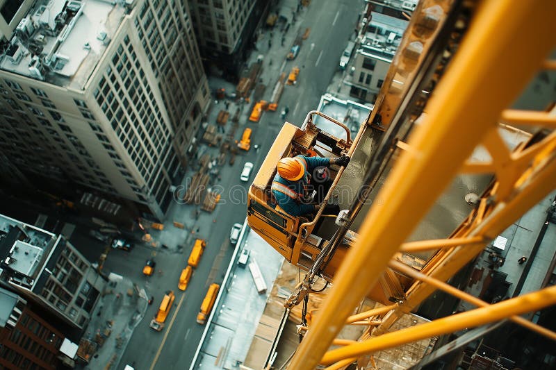 Construction Worker Skillfully Operating Crane at Bustling Building ...