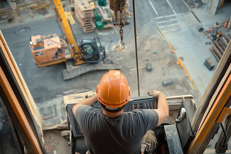 Construction Worker Skillfully Operating Crane at Bustling Building ...
