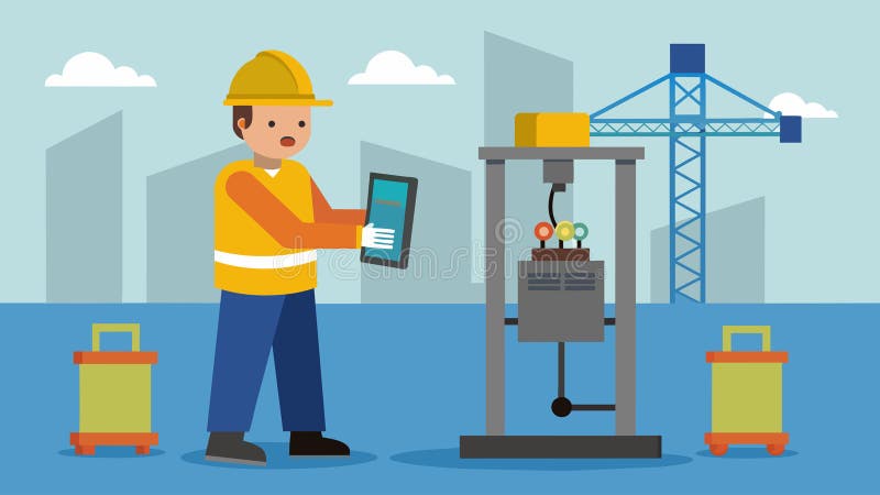 In a Bustling Construction Site a Technician Carefully Operates a ...