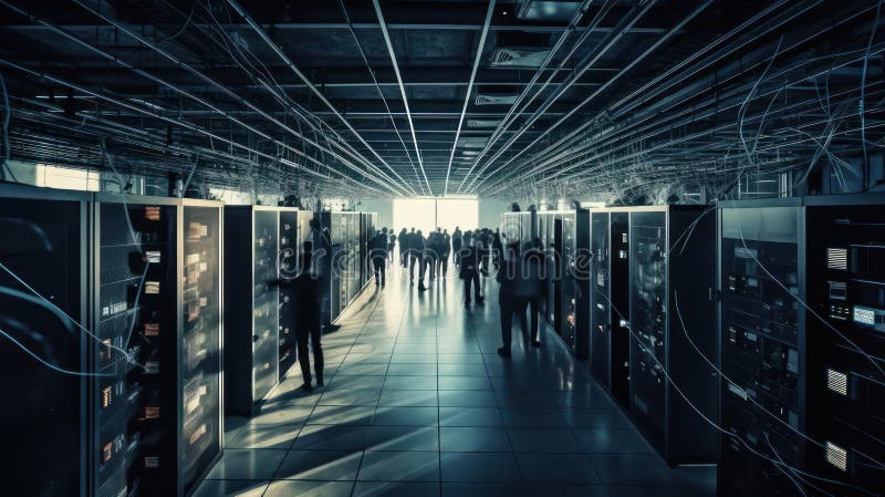 A Crowded Data Center Buzzing with Activity Created with Generative AI ...