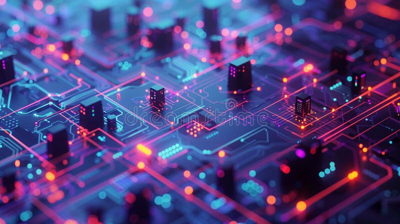 Bustling Cyber Hub Where Data Flows Seamlessly through a Network ...