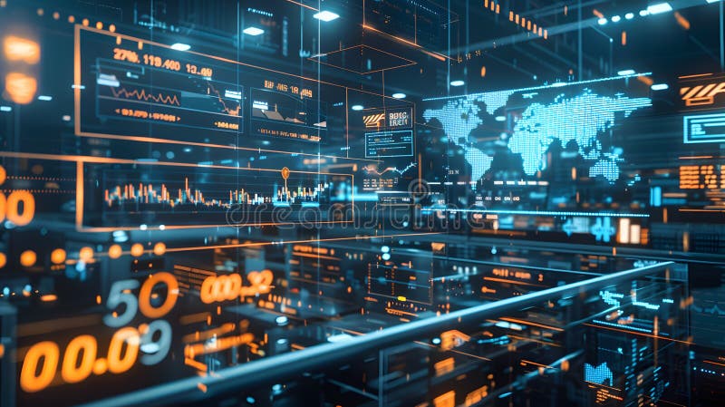 Bustling Digital Trading Floor Filled with Screens Stock Illustration ...