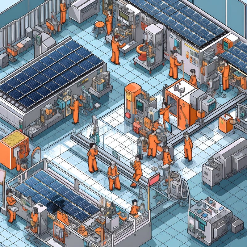 A Bustling Factory Floor with Workers in Safety Gear Operating ...