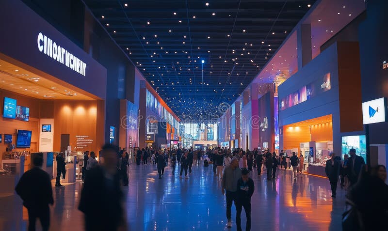 Bustling High-tech Convention Center with Innovative Exhibits Stock ...