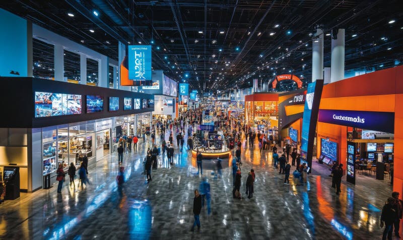 Bustling High-tech Convention Center with Innovative Exhibits Stock ...