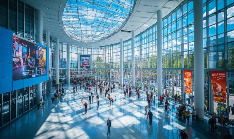 Bustling High-tech Convention Center with Innovative Exhibits Stock ...