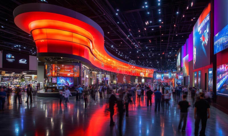 Bustling High-tech Convention Center with Innovative Exhibits Stock ...