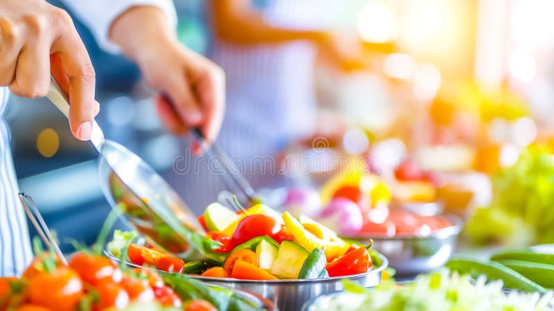 In a Bustling Kitchen, a Chef Skillfully Serves a Vibrant Medley of ...