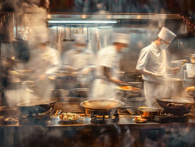 Bustling Kitchen Scene stock image. Image of chefs, motion - 311497947