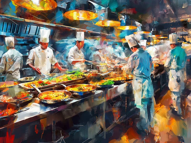 Bustling Kitchen Scene with Chefs at Work Stock Photo - Image of ...