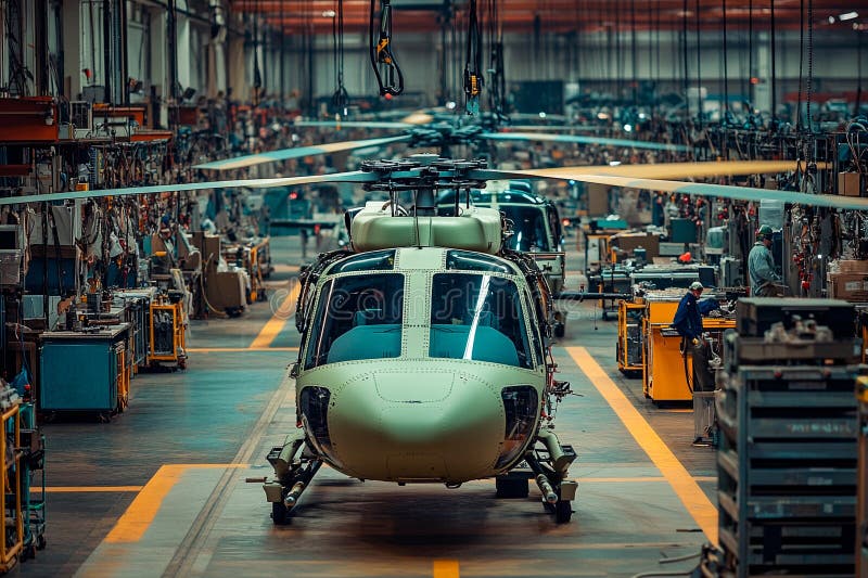 Helicopters in a Busy Assembly Line at a Manufacturing Facility ...